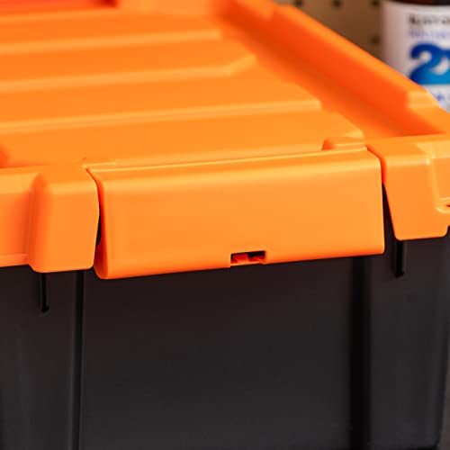 IRIS USA 3 Gallon Heavy-Duty Plastic Storage Bins, 5 Pack, Store-It-All Container Totes with Durable Lid and Secure Latching Buckles, Garage and Metal Rack Organizing, Black/Orange