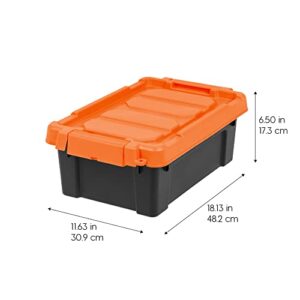 IRIS USA 3 Gallon Heavy-Duty Plastic Storage Bins, 5 Pack, Store-It-All Container Totes with Durable Lid and Secure Latching Buckles, Garage and Metal Rack Organizing, Black/Orange