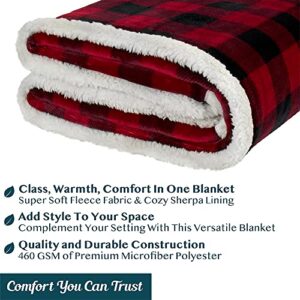 PAVILIA Buffalo Plaid Sherpa Blanket King | Fuzzy Red Black Checkered Flannel Fleece Blanket for Couch Bed | Fluffy Warm Soft Christmas Plush Microfiber Blanket | 90x108