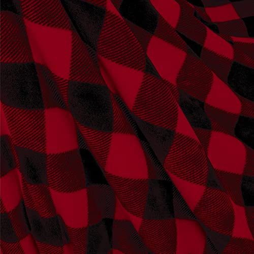 PAVILIA Buffalo Plaid Sherpa Blanket King | Fuzzy Red Black Checkered Flannel Fleece Blanket for Couch Bed | Fluffy Warm Soft Christmas Plush Microfiber Blanket | 90x108