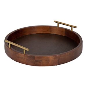 kate and laurel lipton modern round tray, 18″, dark walnut and gold, decorative accent tray for storage and display