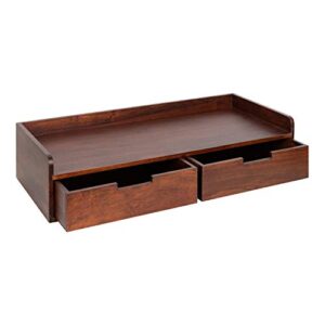 Kate and Laurel Kitt Modern Floating Shelf with Drawers, 28 x 12 x 6.5 inches, Dark Walnut Brown, Chic Floating Storage Console Table or Desk for Wall