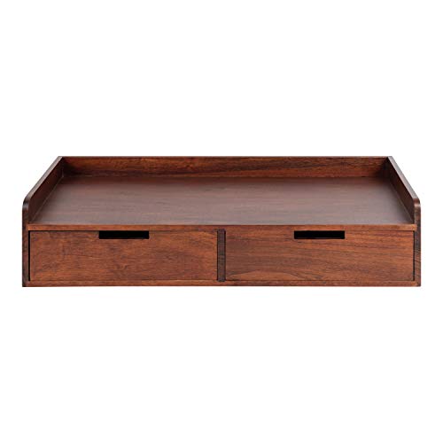 Kate and Laurel Kitt Modern Floating Shelf with Drawers, 28 x 12 x 6.5 inches, Dark Walnut Brown, Chic Floating Storage Console Table or Desk for Wall