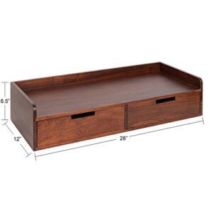 Kate and Laurel Kitt Modern Floating Shelf with Drawers, 28 x 12 x 6.5 inches, Dark Walnut Brown, Chic Floating Storage Console Table or Desk for Wall