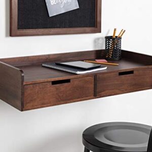 Kate and Laurel Kitt Modern Floating Shelf with Drawers, 28 x 12 x 6.5 inches, Dark Walnut Brown, Chic Floating Storage Console Table or Desk for Wall