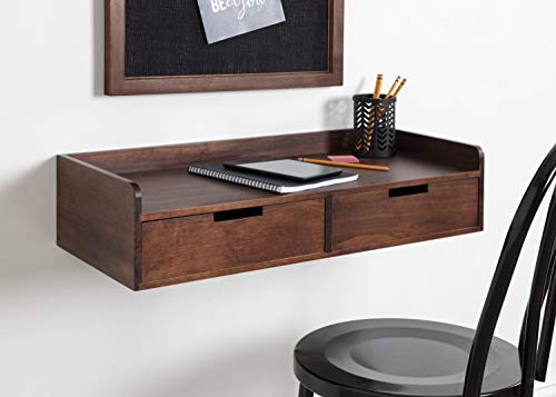 Kate and Laurel Kitt Modern Floating Shelf with Drawers, 28 x 12 x 6.5 inches, Dark Walnut Brown, Chic Floating Storage Console Table or Desk for Wall