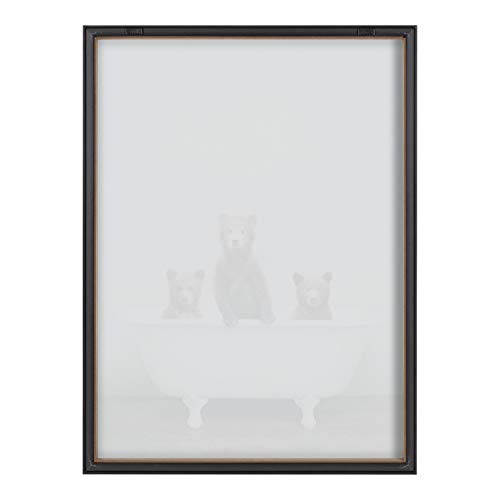 Kate and Laurel Blake Three Little Bears in Vintage Bathtub Framed Printed Glass Wall Art by Amy Peterson, 18x24 Gray, Adorable Woodland Animal Art for Wall