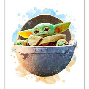 Baby Grogu Mandalorian Prints - Set of 6 (8 inches x 10 inches) Wall Art Decor Poster Photos - Star Wars TV Series Pedro Pascal & The Child Baby Yoda