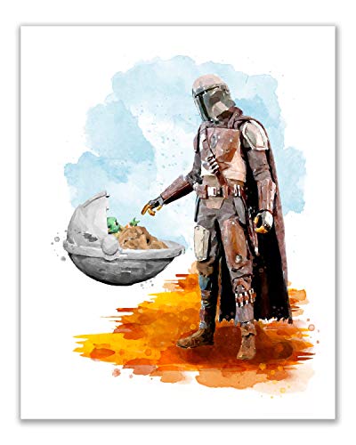 Baby Grogu Mandalorian Prints - Set of 6 (8 inches x 10 inches) Wall Art Decor Poster Photos - Star Wars TV Series Pedro Pascal & The Child Baby Yoda