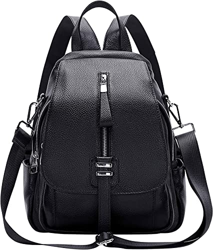 Convertible Genuine Leather Backpack Purse Casual Shoulder Bag Casual Daypack for Women Girls