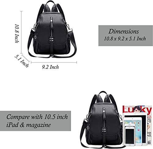 Convertible Genuine Leather Backpack Purse Casual Shoulder Bag Casual Daypack for Women Girls