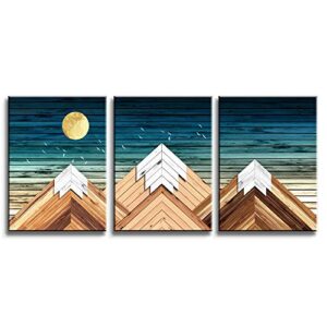 geometric mountain canvas wall art for office bedroom,rustic wall decor for living room blue sky mountain pictures on canvas prints,3 piece framed rustic home decor artwork