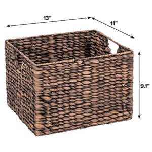 Artera Wicker Cube Storage Baskets - Set of 3, Woven Shelf Basket for Organizing, Natural Storage Bins with Handles for Pantry Living Room, Under Shelf Basket, 13" x 11" x 9" (Dark Brown)