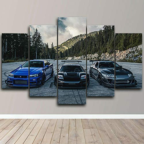 VYQDTNR - 5 Pcs Canvas Wall Art 3D Printed JDM Supra Skyline NSX Car Painting Picture Poster Artwork for Living Room Bedroom Office Home Decoration Ready to Hang, Inner Framed,40inchWx22inchH(Framed)