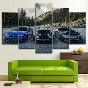 VYQDTNR - 5 Pcs Canvas Wall Art 3D Printed JDM Supra Skyline NSX Car Painting Picture Poster Artwork for Living Room Bedroom Office Home Decoration Ready to Hang, Inner Framed,40inchWx22inchH(Framed)