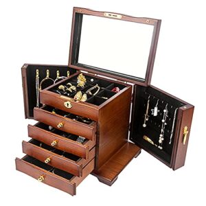 TITISKIN Large Wooden Jewelry Box for women Jewel Case Cabinet Armoire Ring Necklacel Gift Storage Box Organizer