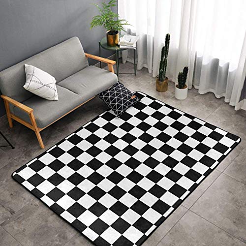 SWEET TANG Area Rug Race Waving Checkered Flag Black and White Modern Soft Floor Mat Throw Rugs Nursery Decoration Rugs Baby Care Crawling Carpet, 60inchx39inch