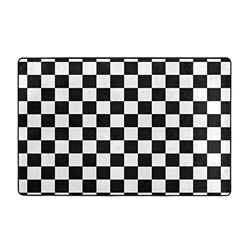 SWEET TANG Area Rug Race Waving Checkered Flag Black and White Modern Soft Floor Mat Throw Rugs Nursery Decoration Rugs Baby Care Crawling Carpet, 60inchx39inch