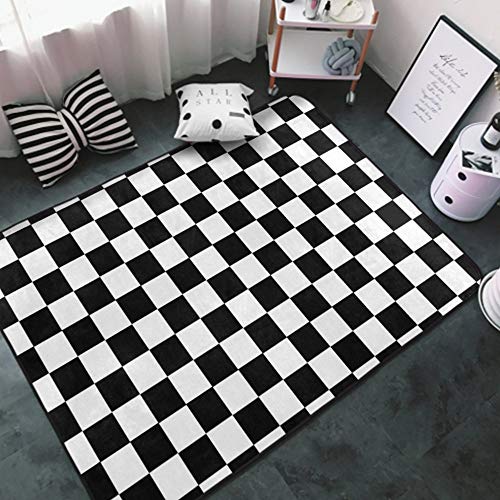 SWEET TANG Area Rug Race Waving Checkered Flag Black and White Modern Soft Floor Mat Throw Rugs Nursery Decoration Rugs Baby Care Crawling Carpet, 60inchx39inch