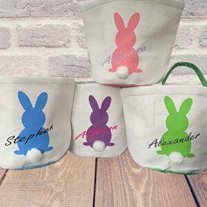 Personalized Bunny Easter Baskets for Kids - Egg Hunting Bucket - Empty Gathering Pail with handle- Custom Gift Idea