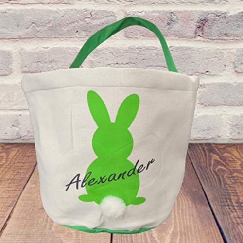 Personalized Bunny Easter Baskets for Kids - Egg Hunting Bucket - Empty Gathering Pail with handle- Custom Gift Idea