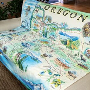 Oregon State Map Fleece Blanket - Hand-Drawn Original Art - Soft, Cozy, and Warm Throw Blanket for Couch - Unique Gift - 58"x 50"