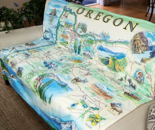 Oregon State Map Fleece Blanket - Hand-Drawn Original Art - Soft, Cozy, and Warm Throw Blanket for Couch - Unique Gift - 58"x 50"