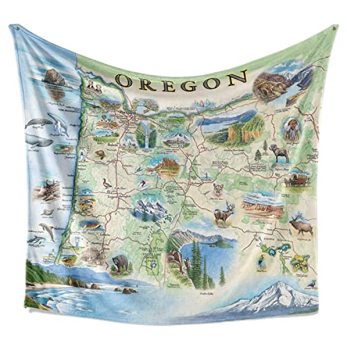 Oregon State Map Fleece Blanket - Hand-Drawn Original Art - Soft, Cozy, and Warm Throw Blanket for Couch - Unique Gift - 58"x 50"