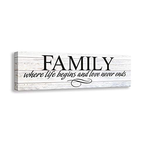 Kas Home Inspirational Quotes Motto Canvas Wall Art,Family Prints Signs Framed, Retro Artwork Decoration for Bedroom, Living Room, Home Wall Decor (8 x 24 inch, Family)