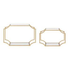 Kate and Laurel Ciel Modern Horizontal Shelves, Set of 2, Gold, Decorative Glam Wall Decor for Storage and Display