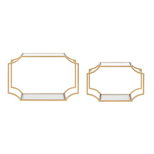 Kate and Laurel Ciel Modern Horizontal Shelves, Set of 2, Gold, Decorative Glam Wall Decor for Storage and Display