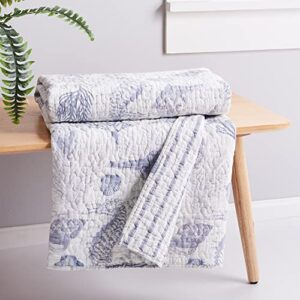 Levtex Home - Tahiti - Quilted Throw - 50x60in. - Coastal - Blue, Grey and White - Reversible Pattern - Cotton Fabric