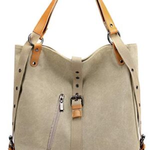 Women's Fashion Purse Backpack Canvas Multipurpose Design Handbags and Shoulder Bag School Hobo Travel bag (KHAKI)