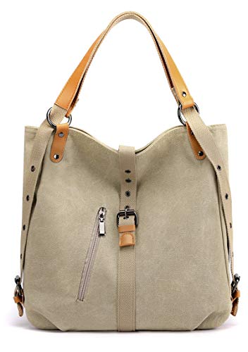 Women's Fashion Purse Backpack Canvas Multipurpose Design Handbags and Shoulder Bag School Hobo Travel bag (KHAKI)