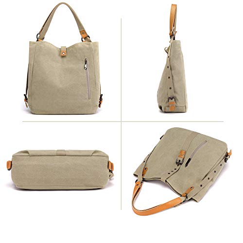 Women's Fashion Purse Backpack Canvas Multipurpose Design Handbags and Shoulder Bag School Hobo Travel bag (KHAKI)