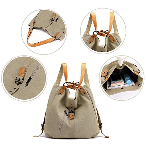 Women's Fashion Purse Backpack Canvas Multipurpose Design Handbags and Shoulder Bag School Hobo Travel bag (KHAKI)