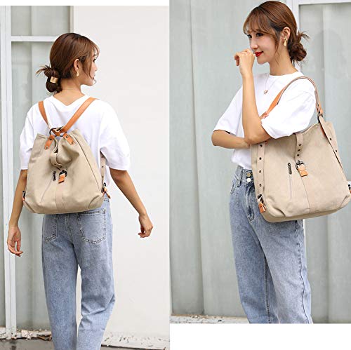 Women's Fashion Purse Backpack Canvas Multipurpose Design Handbags and Shoulder Bag School Hobo Travel bag (KHAKI)