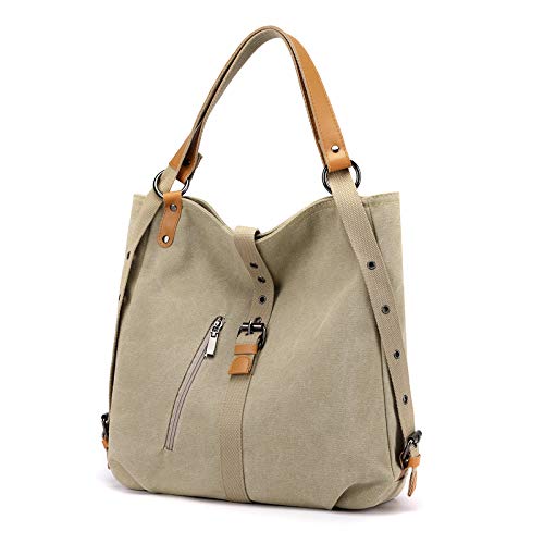 Women's Fashion Purse Backpack Canvas Multipurpose Design Handbags and Shoulder Bag School Hobo Travel bag (KHAKI)