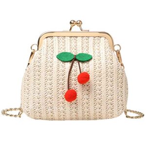 buddy supplies women straw weave handbag summer beach purse kiss lock shoulder bag chain crossbody bag beige