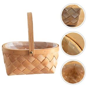 BESTOYARD Rattan Wicker Easter Basket Wood Baskets with Handles for Easter Fall Decor Picnics Gardening Parties Weddings Rustic Home Decor Organizer Basket S