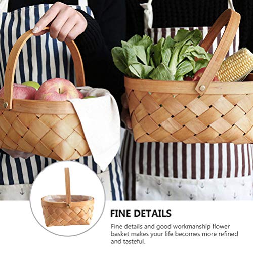 BESTOYARD Rattan Wicker Easter Basket Wood Baskets with Handles for Easter Fall Decor Picnics Gardening Parties Weddings Rustic Home Decor Organizer Basket S