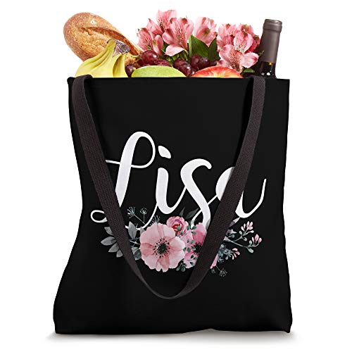 Lisa Name Personalized Floral Pink Black Women Girls Gift Tote Bag