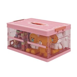 apsan collapsible storage bins with lids for organizing, stackable clear latch storage box with handle, folding plastic containers, pink