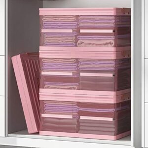 Apsan Collapsible Storage Bins with Lids for organizing, Stackable Clear Latch Storage Box with Handle, Folding Plastic Containers, Pink