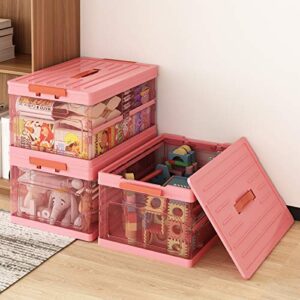 Apsan Collapsible Storage Bins with Lids for organizing, Stackable Clear Latch Storage Box with Handle, Folding Plastic Containers, Pink