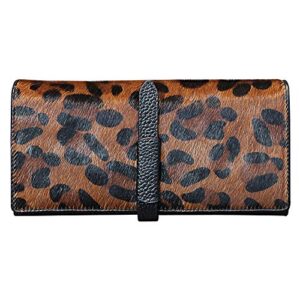 hansomfy 2021 new horsehair leather wallet women long leopard print coin purse drawstring card slot large capacity wallets (leopard)