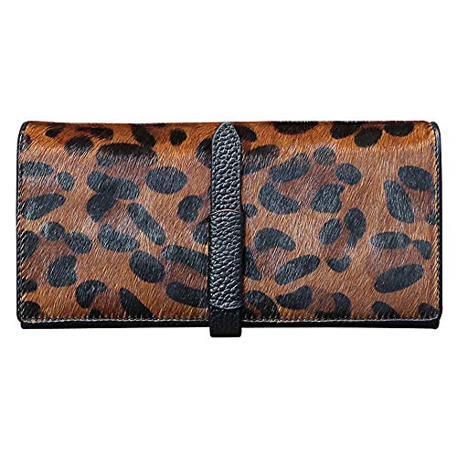 HANSOMFY 2021 New Horsehair Leather Wallet Women Long Leopard Print Coin Purse Drawstring Card Slot Large Capacity Wallets (Leopard)