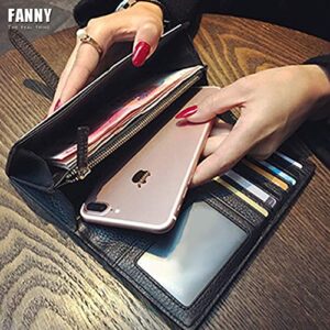 HANSOMFY 2021 New Horsehair Leather Wallet Women Long Leopard Print Coin Purse Drawstring Card Slot Large Capacity Wallets (Leopard)