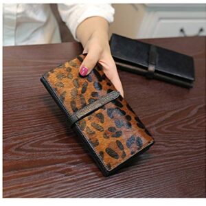 HANSOMFY 2021 New Horsehair Leather Wallet Women Long Leopard Print Coin Purse Drawstring Card Slot Large Capacity Wallets (Leopard)