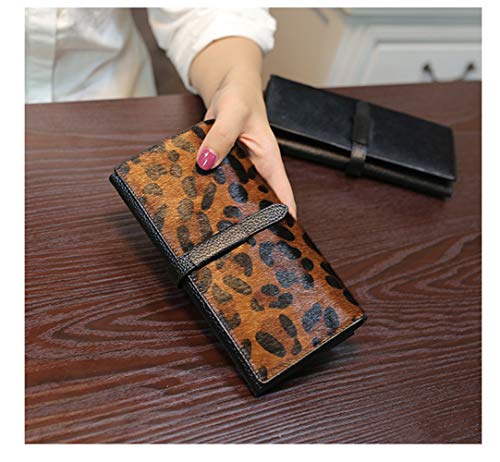 HANSOMFY 2021 New Horsehair Leather Wallet Women Long Leopard Print Coin Purse Drawstring Card Slot Large Capacity Wallets (Leopard)